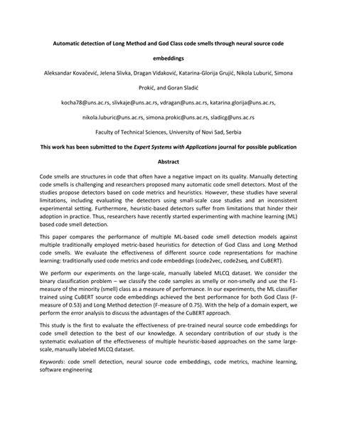 Pdf Automatic Detection Of Long Method And God Class Code Smells