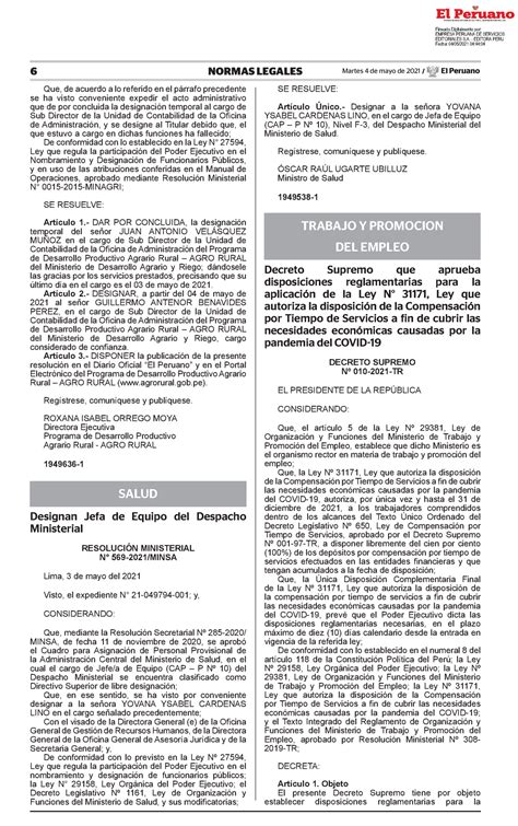 Decreto Supremo Que Aprueba Disposiciones Reglamentarias Par Decreto Supremo N Tr