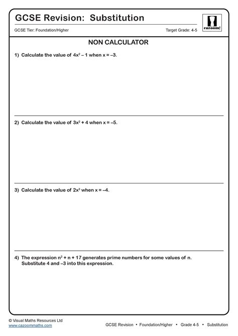 Subsitution Gcse Questions Gcse Revision Questions