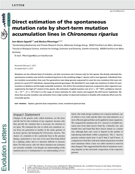 Pdf Direct Estimation Of The Spontaneous Mutation Rate By Short Term Mutation Accumulation