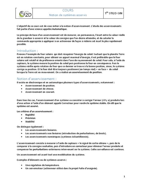 Cours Asservissement Pdf Pdf Régulation Automatisation