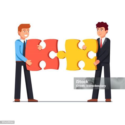 큰 퍼즐 조각을 함께 참여 하는 비즈니스 남자 평면 벡터 클립 아트 그림 개념에 대한 스톡 벡터 아트 및 기타 이미지 개념 개발 건축하기 Istock