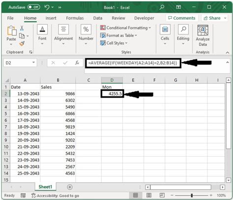 Excel 根据每周的天数进行平均 极客教程
