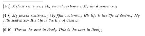 numbering number sentences in paragraphs as a range tex latex
