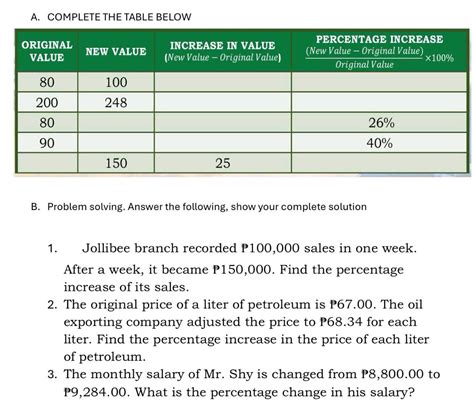 A COMPLETE THE TABLE BELOW B Problem Solving StudyX