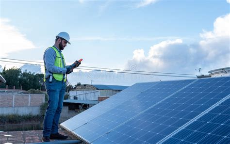 Engineer Technician Checking Output Voltage Level Of Inverter Electrician Measuring Power On