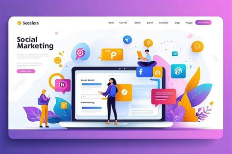 Premium Photo Landing Page Template Of Social Media Marketing Modern Flat Design Concept Of