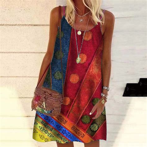 Idall Summer Dresses Boho Dresses Women Plus Size Suspenders Boho Dress