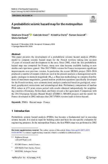 Pdf A Probabilistic Seismic Hazard Map For The Metropolitan France