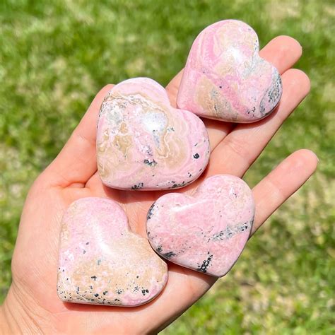 Pink Rhodonite Heart Peruvian Rhodonite Carved Heart Magic Crystals