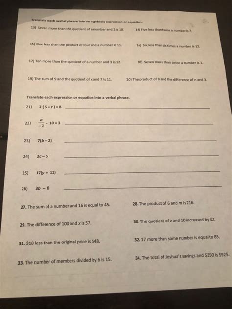 solved translate each verbal phrase into an algebralc