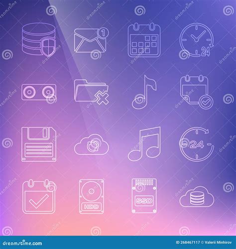 Set Line Cloud Database Clock 24 Hours Calendar With Check Mark
