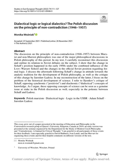 Dialectical Logic Or Logical Dialectics The Polish Pdf