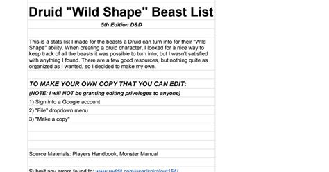 Wild Shape For Druids Dnd