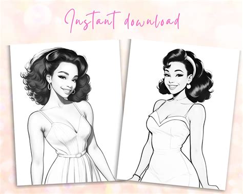 Black Pin Up Girls Fashion Coloring Book Retro Dresses African
