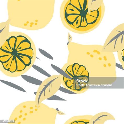 레몬 라임 양식화된 과일 패턴 벡터 원활한 패턴입니다 플랫 스타일의 밝고 현대적인 디자인 손으로 그렸습니다 레몬에 대한 스톡 벡터 아트 및 기타 이미지 Istock