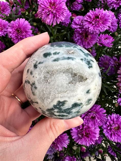 Moss Agate Sphere Moss Agate With Druzy High Polish Moss Agate