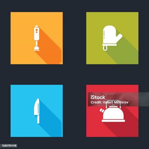블렌더 오븐 장갑 칼 및 주전자를 손잡이 아이콘으로 설정합니다 벡터 검은색에 대한 스톡 벡터 아트 및 기타 이미지 검은색 그림자 금속 Istock