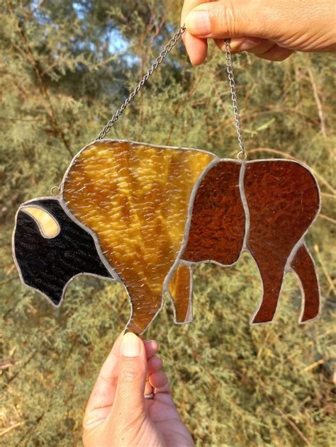 Stained Glass Buffalo Window Hanging Bison Glass Suncatcher Birthday