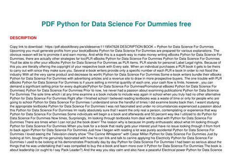 Ppt Pdf Python For Data Science For Dummies Free Powerpoint Presentation Id