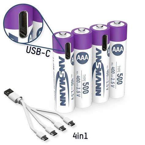ANSMANN AG Li-Ion Akkus Micro AAA Typ 500 (min. 400 mAh) 4er Akku, Sehr ...