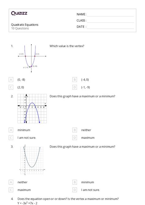 Free Algebra 2 Graphing Quadratic Functions Worksheet Download Free