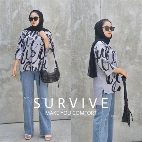 Jual SURVIVE Kaos Wanita Oversize Tunik Ld 120 Baju Wanita Atasan Jumbo