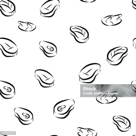 유기 고기와 벡터 원활한 패턴 손으로 그린 흑백 일러스트레이션 농장 상점 농업 산업 흰색 배경에 포장 종이 상점에 대한 이미지