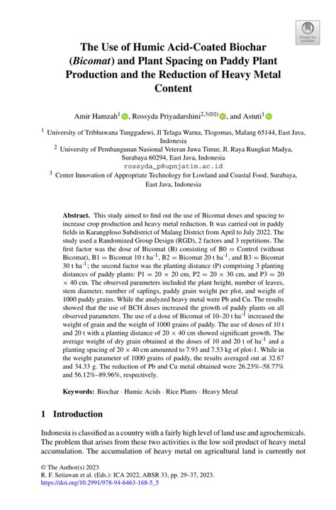 Pdf The Use Of Humic Acid Coated Biochar Bicomat And Plant Spacing
