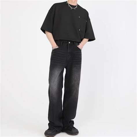 Wide Leg Jeans กางเกงยีนส์ผู้ชายขากระบอกใหญ่ กางเกงยีนส์สตรีทกางเกงยีนส์เอวสูงทรงกระบอกใหญ่เอว