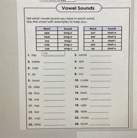 Vowel Sounds Tell What Vowel Sound You Hear StudyX