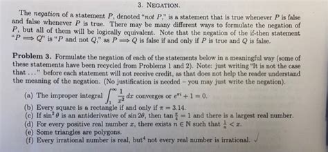Solved 3 Negation The Negation Of A Statement P Denoted