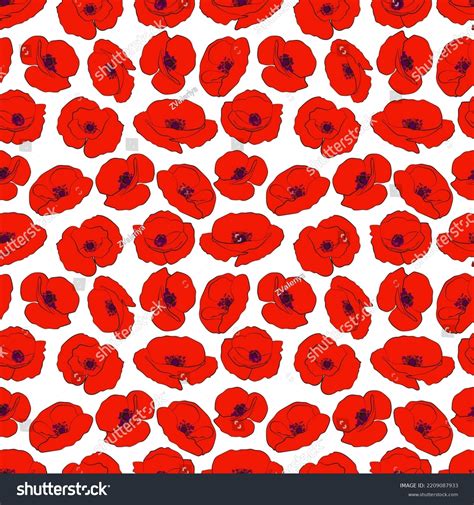 Set Seamless Background Poppy Flowers Vector Stock Vector Royalty Free