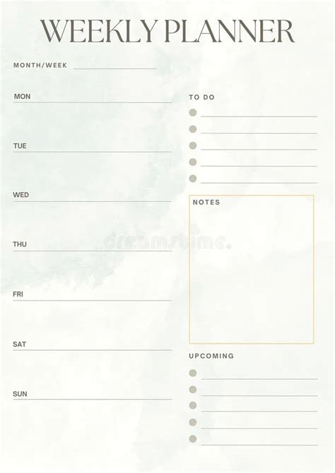 Weekly Planner With Days Of The Week And Sections For Notes And To Do