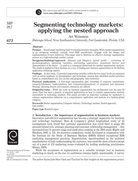 Pdf Segmenting Technology Markets Applying The Nested Approach