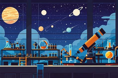 Astronomy Lab Section With Planet Models And Telescopes Vector Illustration Premium Ai