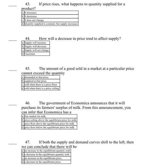 Solved 43 If Price Rises What Happens To Quantity Supplied