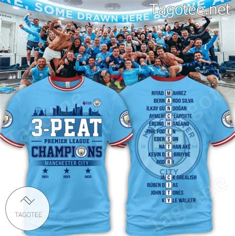 Manchester City 3 Peat Premier League Champions T Shirt Hoodie Tagotee