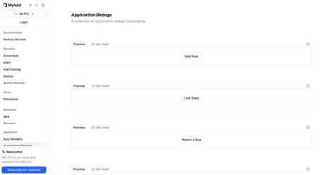 application dialogs mynaui made with tailwindcss shadcn ui radix