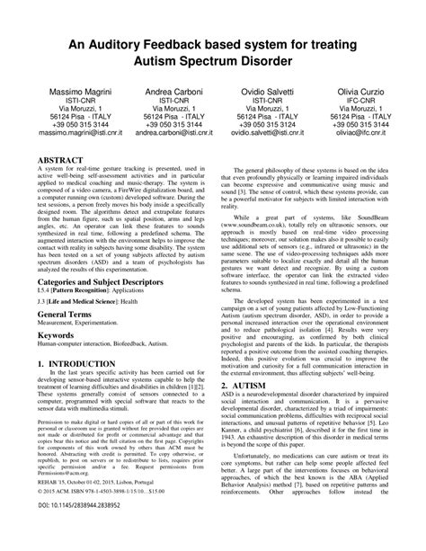 Pdf An Auditory Feedback Based System For Treating Autism Spectrum