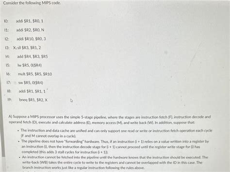 Solved Consider The Following Mips Code 10 Addi R1ro1