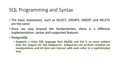 analysis of mysql and postgresql ppt