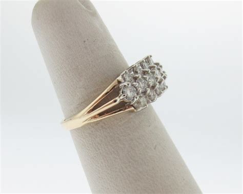 Genuine 100ct Diamonds Solid 14k Two Tone Gold 3 Rows Cluster Ring