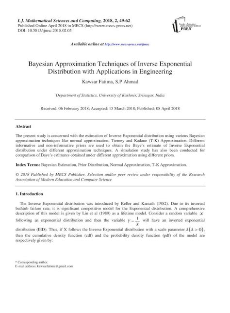 Pdf Bayesian Approximation Techniques Of Inverse Exponential · 50