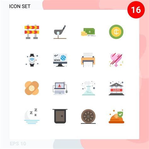 Set Of 16 Vector Flat Colors On Grid For Internet Money Finance Ecommerce Cash Editable Pack Of
