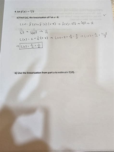 Solved 4 Let F X 3x A Find L X The Linearization Of F