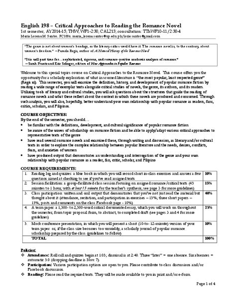 Pdf Eng 198 Reading The Romance Novel Critical Approaches