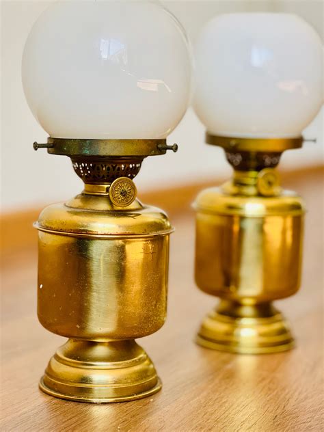 Set Of 2 Antique Brass Oil Lamp Brass Desk Lamp Burner Small With Glass