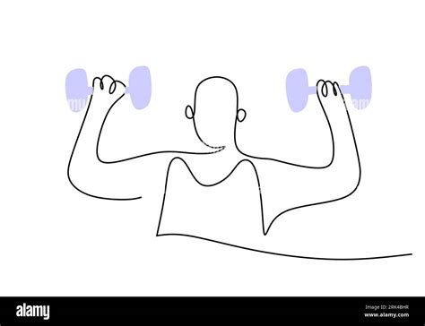 One Continuous Single Line Of Man Lift Barbel For Isolated On White