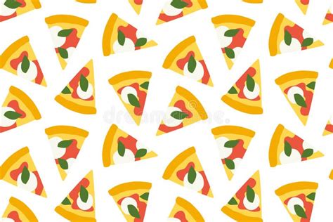 Seamless Pattern With Italian Margherita Pizza Slices With Mozzarella